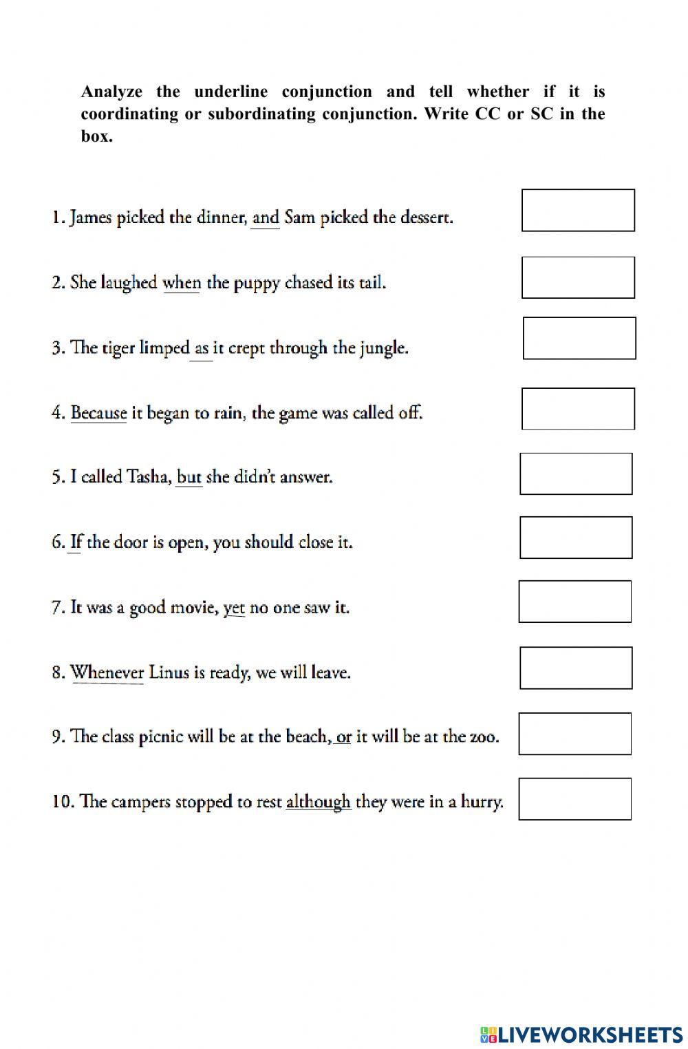 Review Coordinating And Subordinating Conjunctions Online