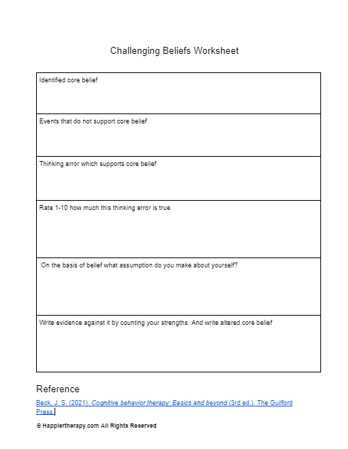 Challenging Beliefs Worksheet | HappierTHERAPY - Worksheets Library