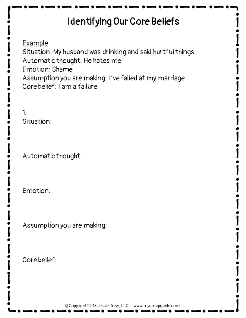 My Group Guide- Group Activity on Core Beliefs & Cognitive Distortions - Worksheets Library