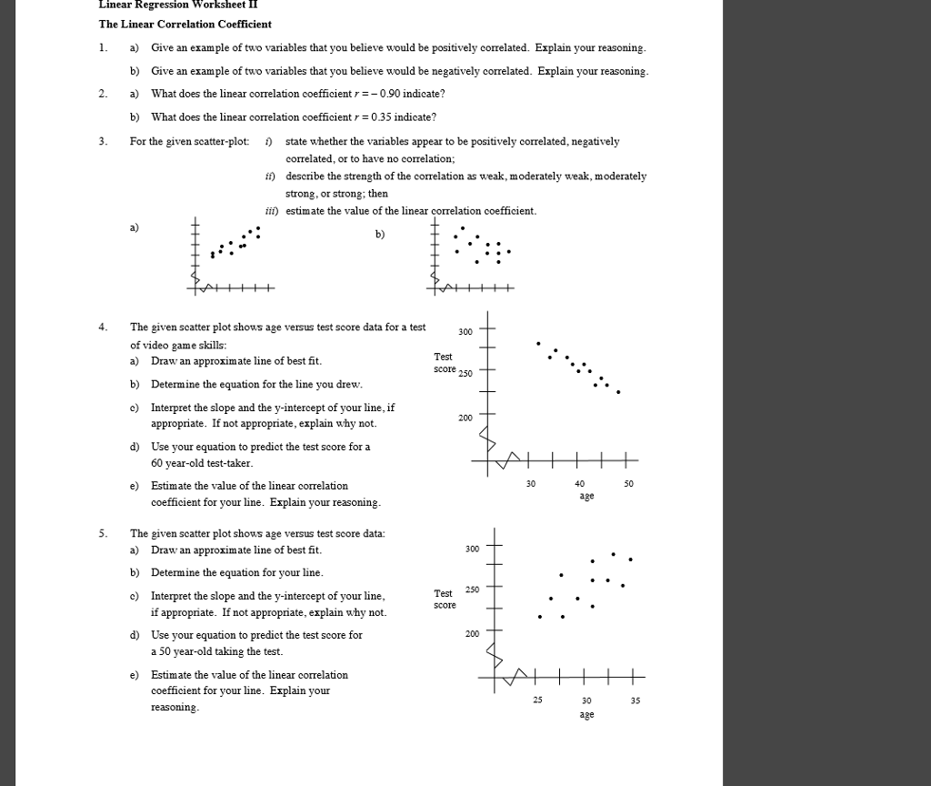 Solved Linear Regression Worksheet 11 The Linear Correlation Worksheets Library