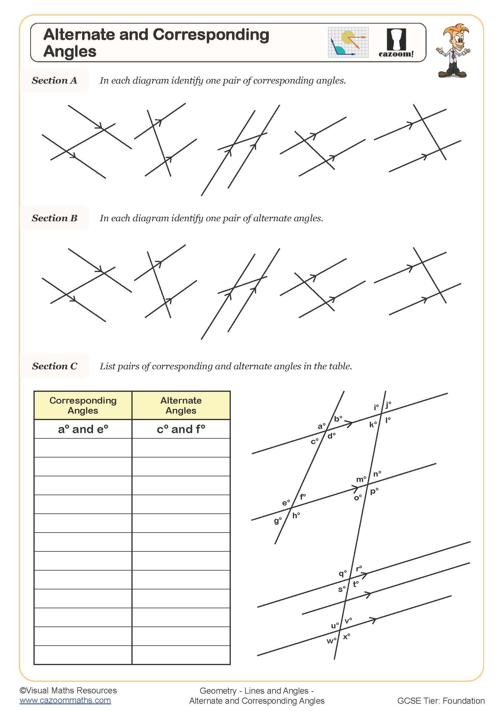 Alternate And Corresponding Angles A Worksheet Cazoom Maths Alternate And Corresponding Angles A Worksheet Cazoom Maths