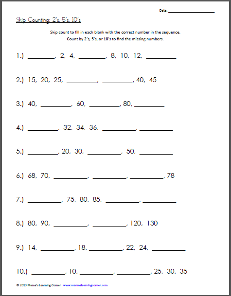 Skip Counting Worksheet: 2s, 5s, 10s - Worksheets Library