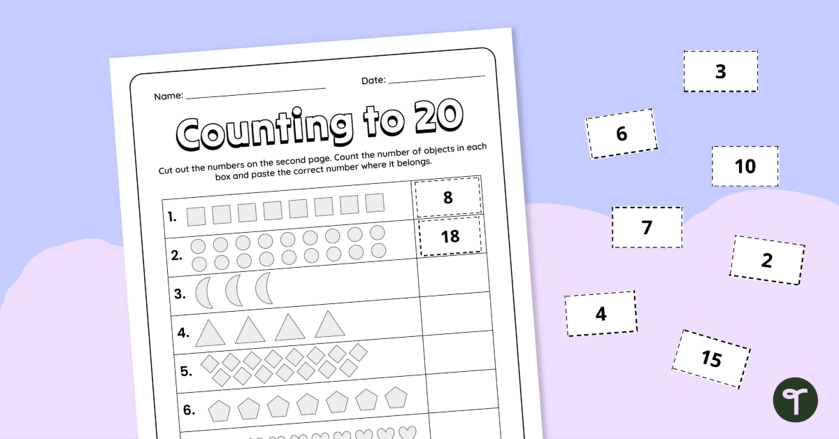 Counting to 20 Cut and Paste Worksheet | Teach Starter - Worksheets Library