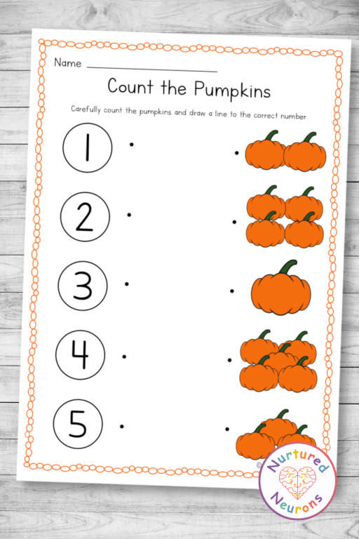 Pumpkin Count and Match Worksheet for Preschool and Kindergarten ...