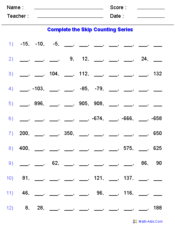 Skip Counting Worksheets | Dynamically Created Skip Counting ...