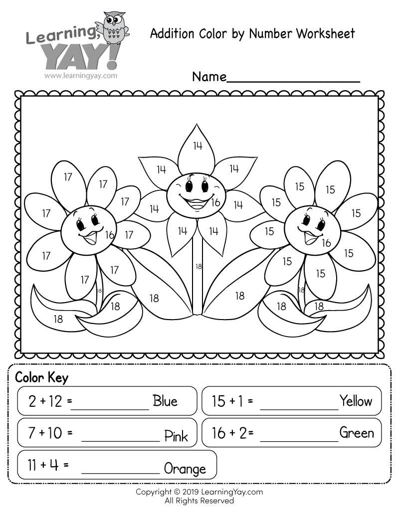 Addition Color by Number Worksheet for 1st Grade (Free Printable ...