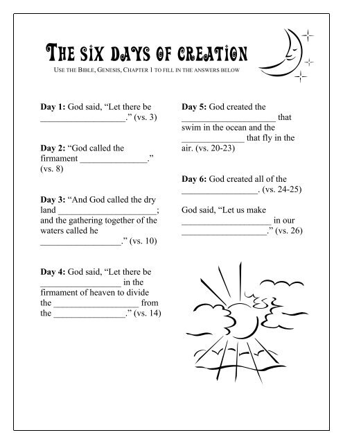 Free worksheet on the creation from www - SugarDoodle.net - Worksheets ...