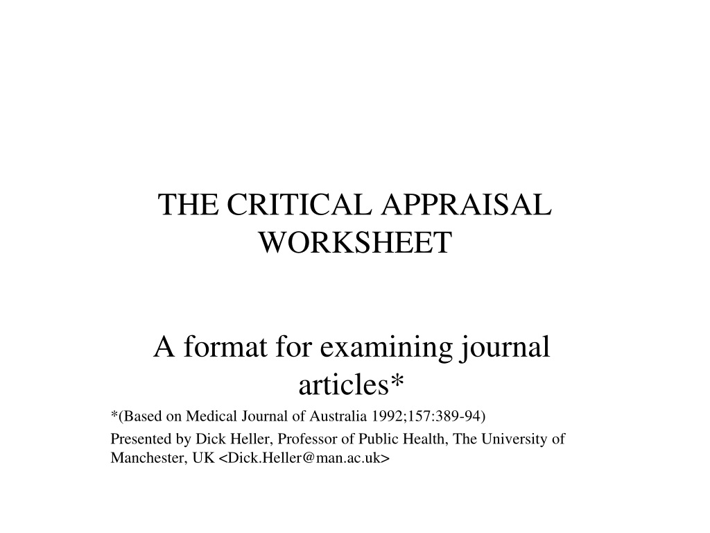 PPT THE CRITICAL APPRAISAL WORKSHEET PowerPoint Presentation PPT THE CRITICAL APPRAISAL WORKSHEET PowerPoint Presentation