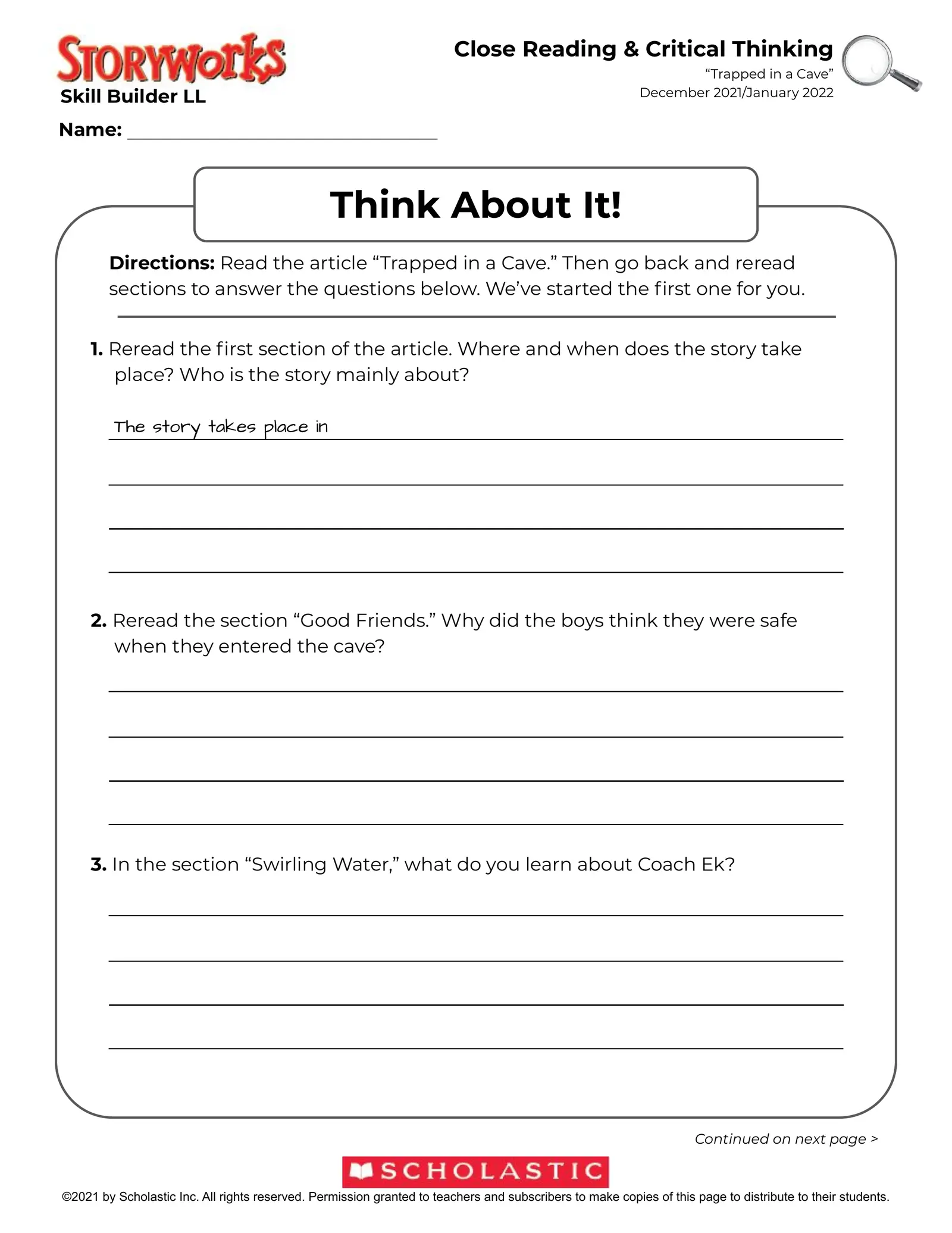 SW Trapped in a Cave Critical Thinking Interactive Worksheet – Edform - Worksheets Library