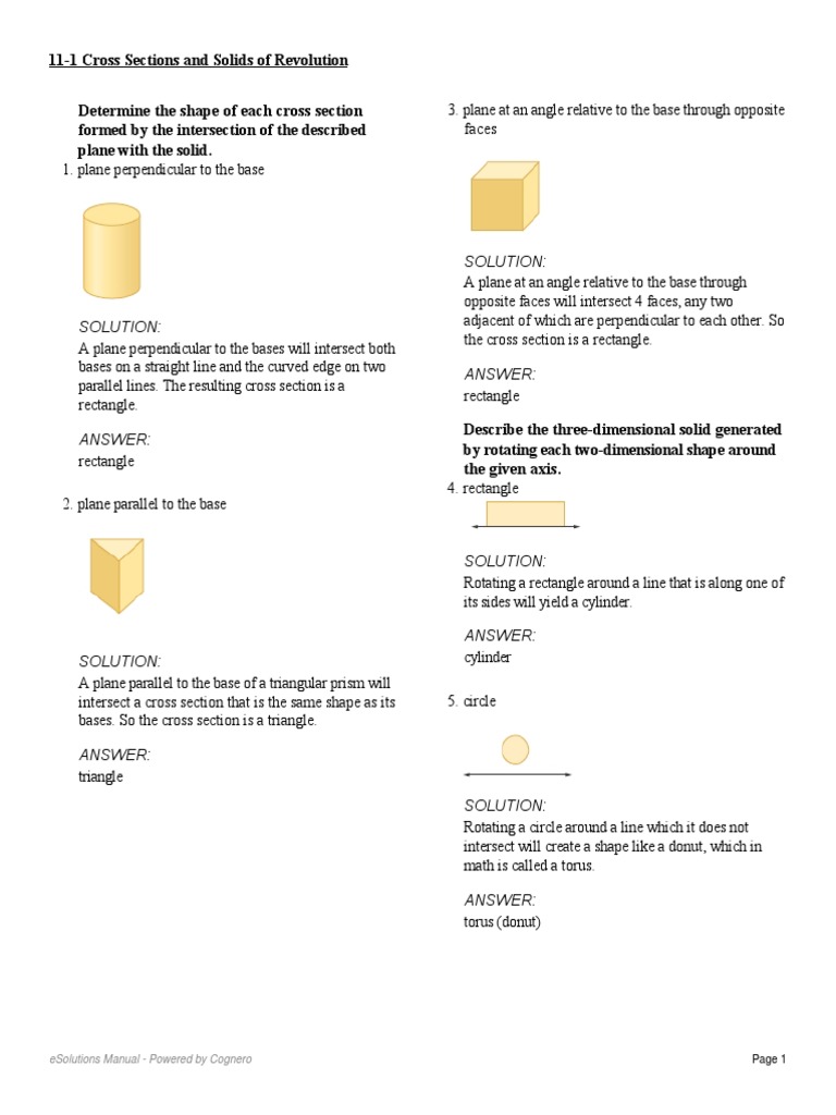 Cross Sections And Solids Of Revolution Guide Pdf Rectangle