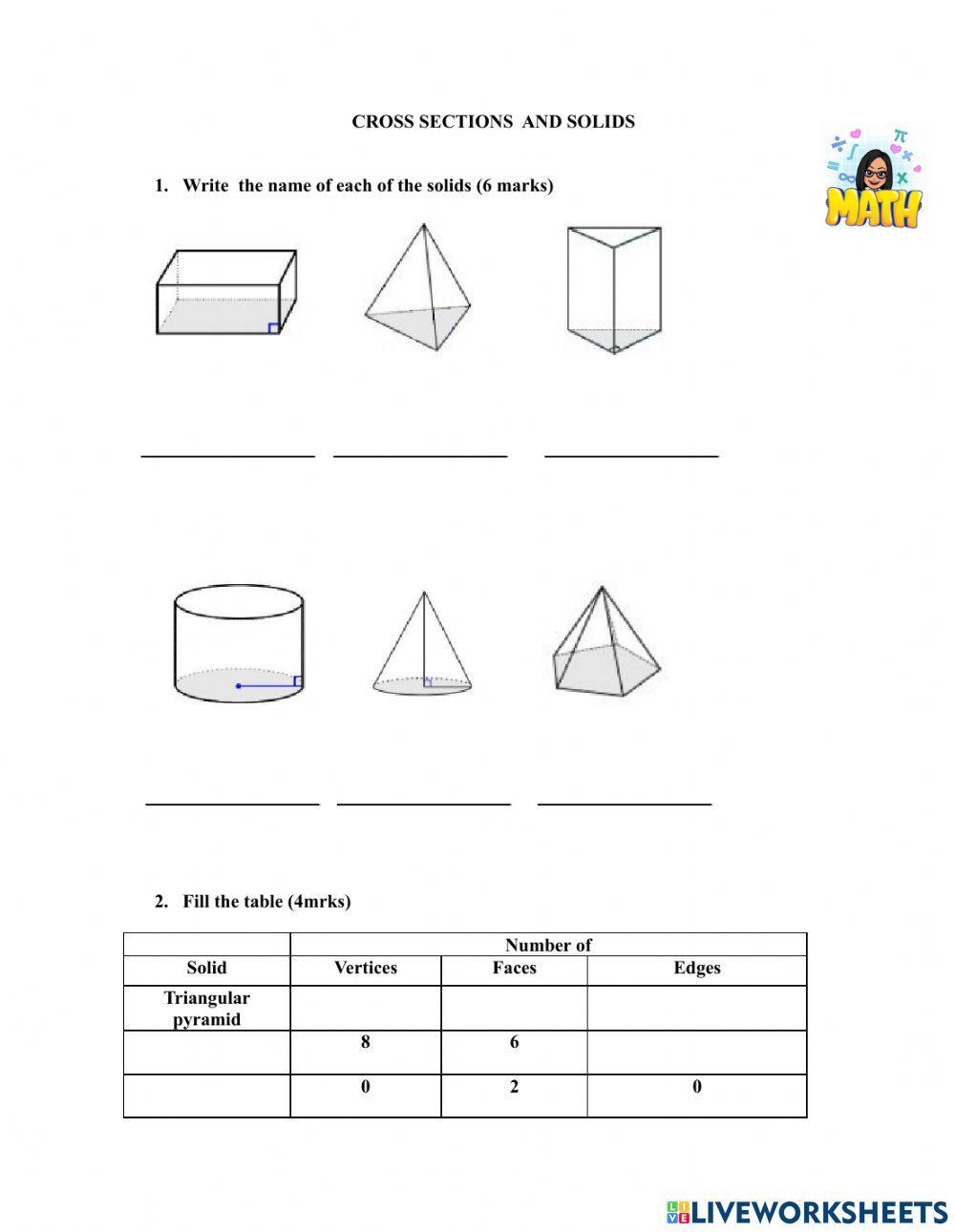Cross sections and solids worksheet | Live Worksheets - Worksheets Library