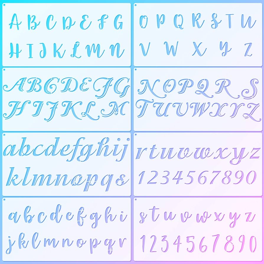 8 Pieces Calligraphy Letter Number Stencil Reusable Template Cursive ...