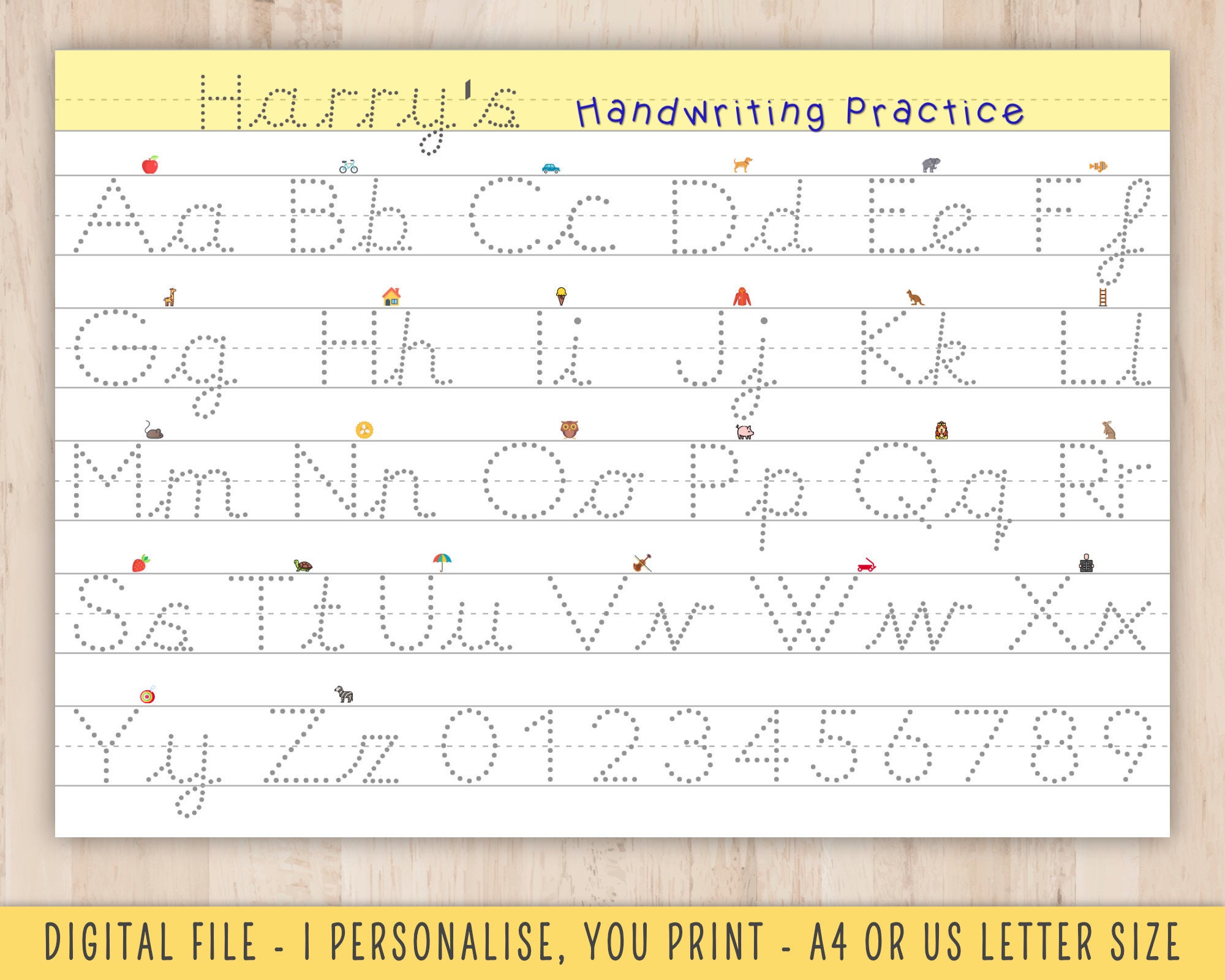 Personalised Kids Pre Cursive Handwriting Practice Download ... - Worksheets Library