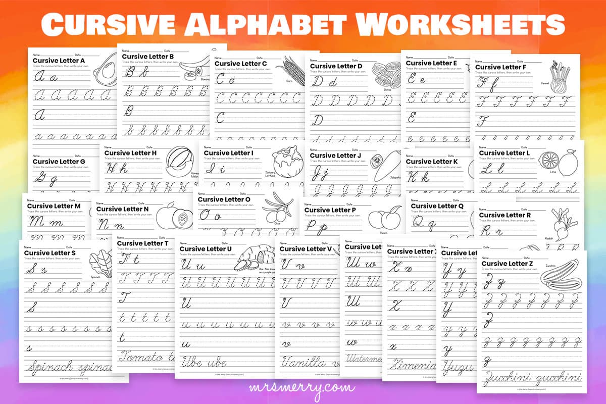 26 Cursive Alphabet Writing Worksheets from A to Z | Mrs. Merry - Worksheets Library