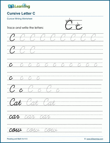Cursive writing: Letter C worksheets | K5 Learning - Worksheets Library