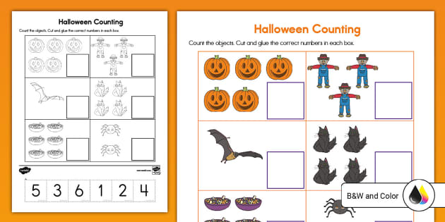 Halloween Counting Cut and Paste Activity (teacher made) - Worksheets ...