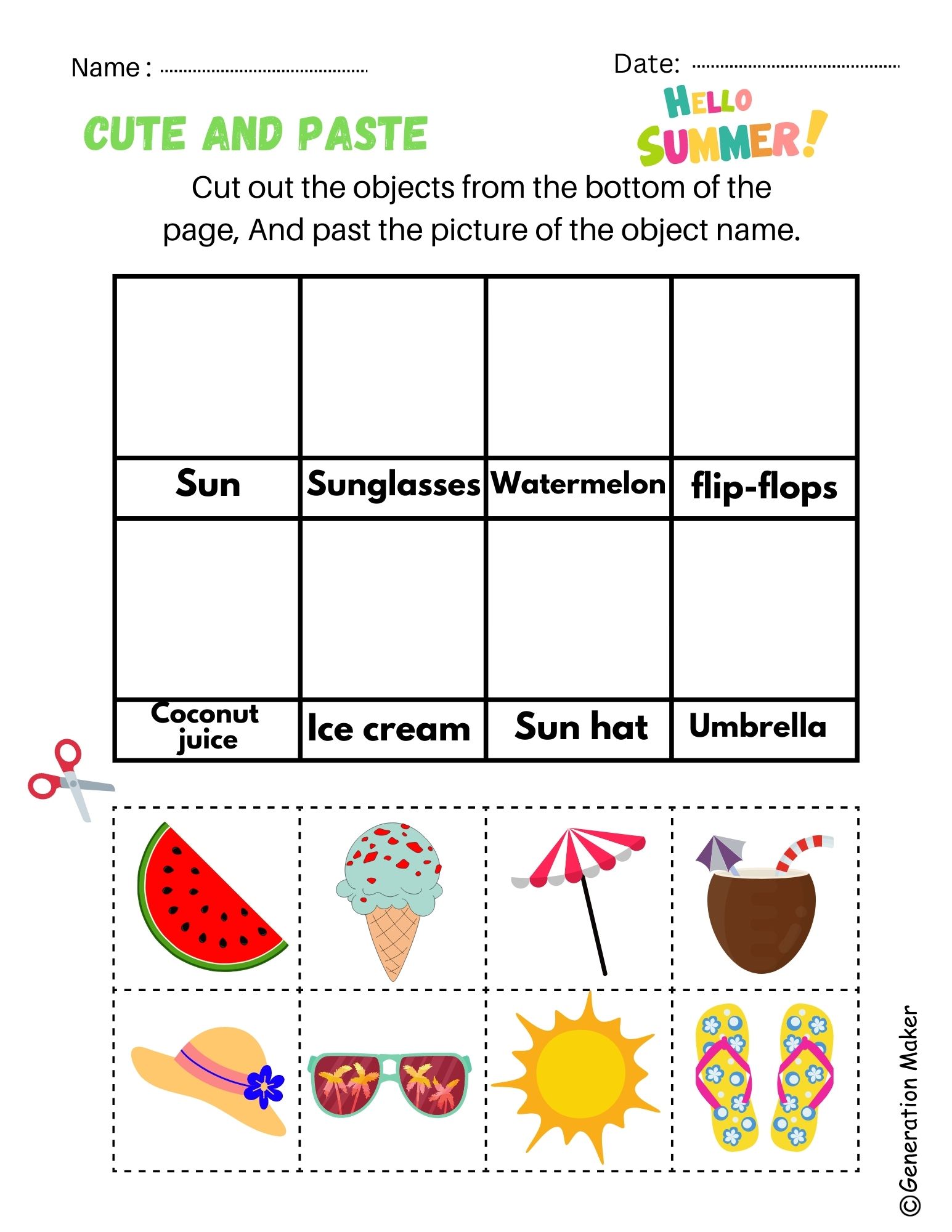 Cut And Paste (SUMMER Theme) Worksheet (FREE) | Made By Teachers ...
