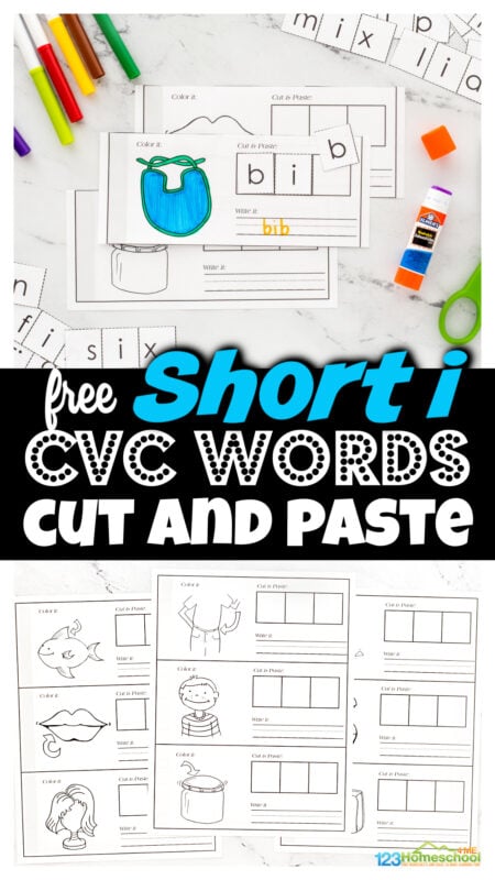 FREE Printable Short i CVC Words Cut and Paste Worksheets - Worksheets Library