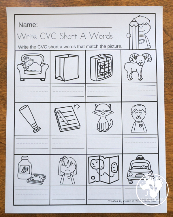 CVC Word Family Write the Words No-Prep Worksheet – 3 Dinosaurs ...