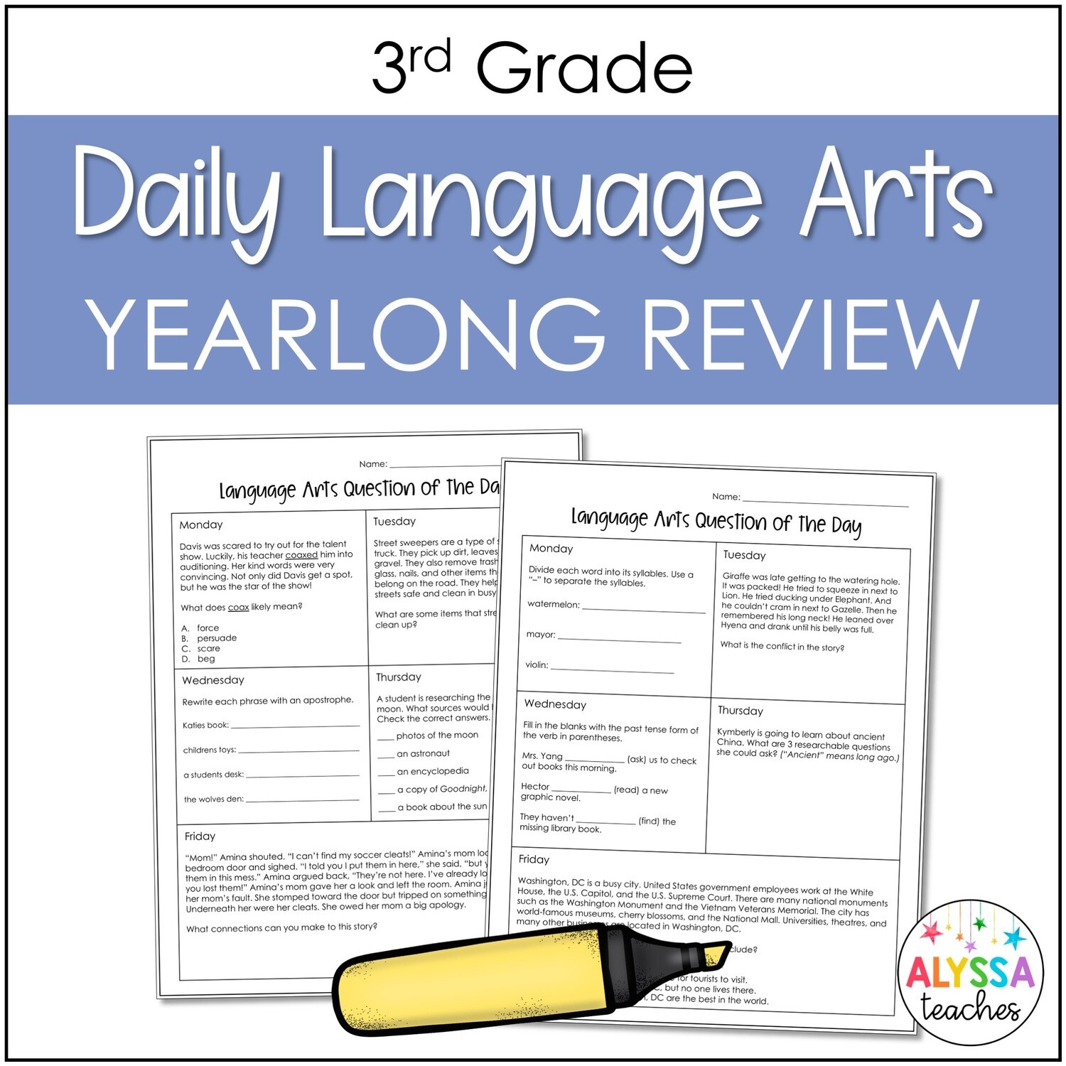 3rd Grade Daily Language Arts Review Worksheets - Worksheets Library