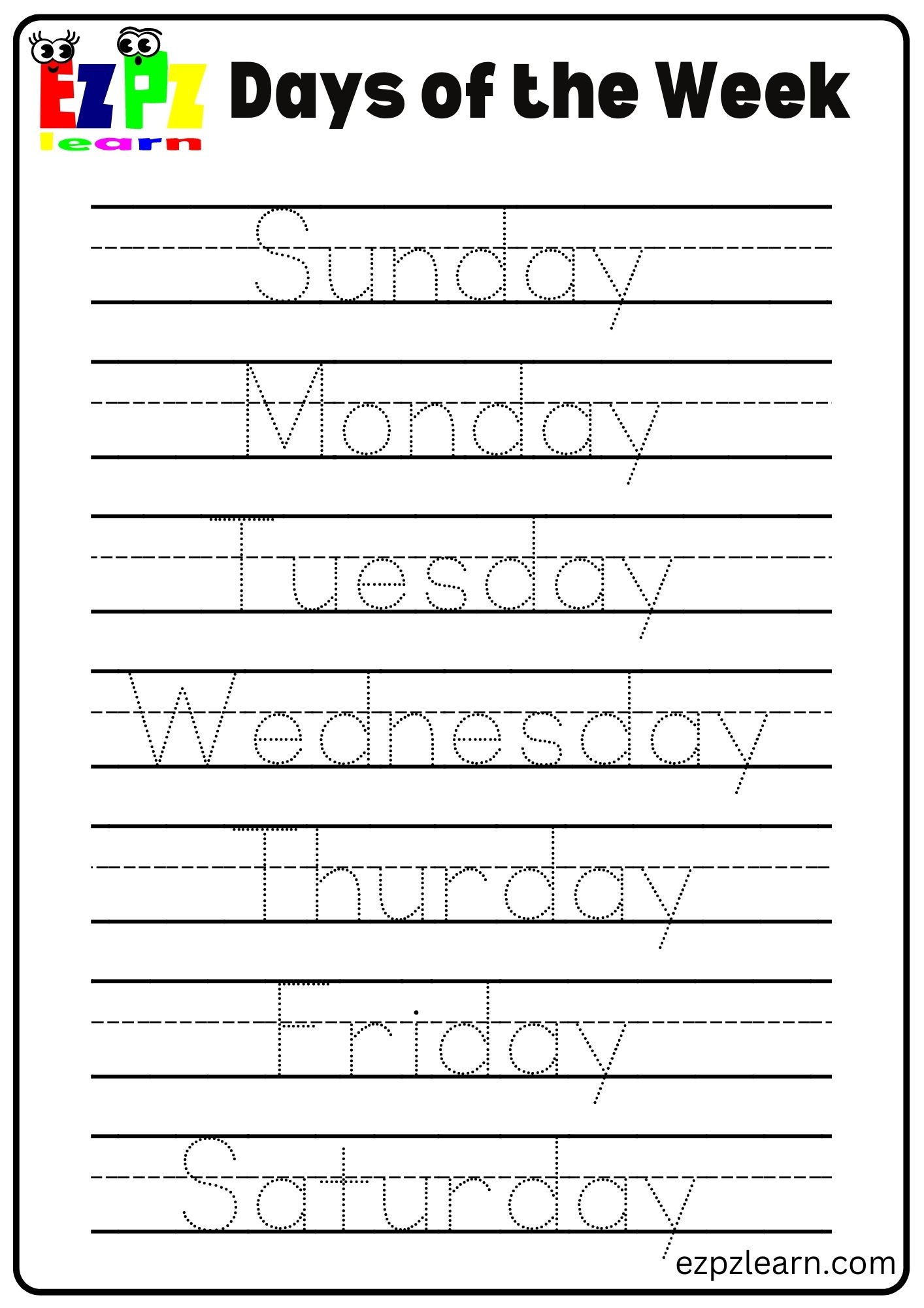 Spelling – Days of the Week / FREE Printable Worksheets – Worksheetfun ...