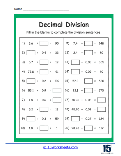 Decimal Division Worksheets - 15 Worksheets.com - Worksheets Library