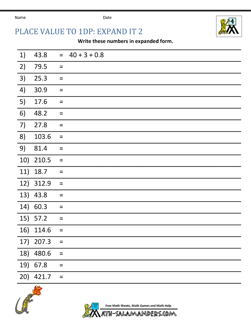Decimal Place Value Worksheets 4th Grade - Worksheets Library