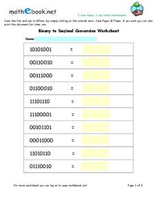 Binary to Decimal Conversion Worksheet for 7th - 9th Grade ... - Worksheets Library