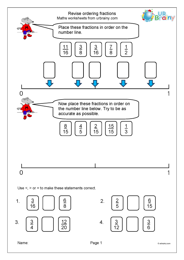 Revise ordering fractions - Fraction and Decimal Worksheets for ...