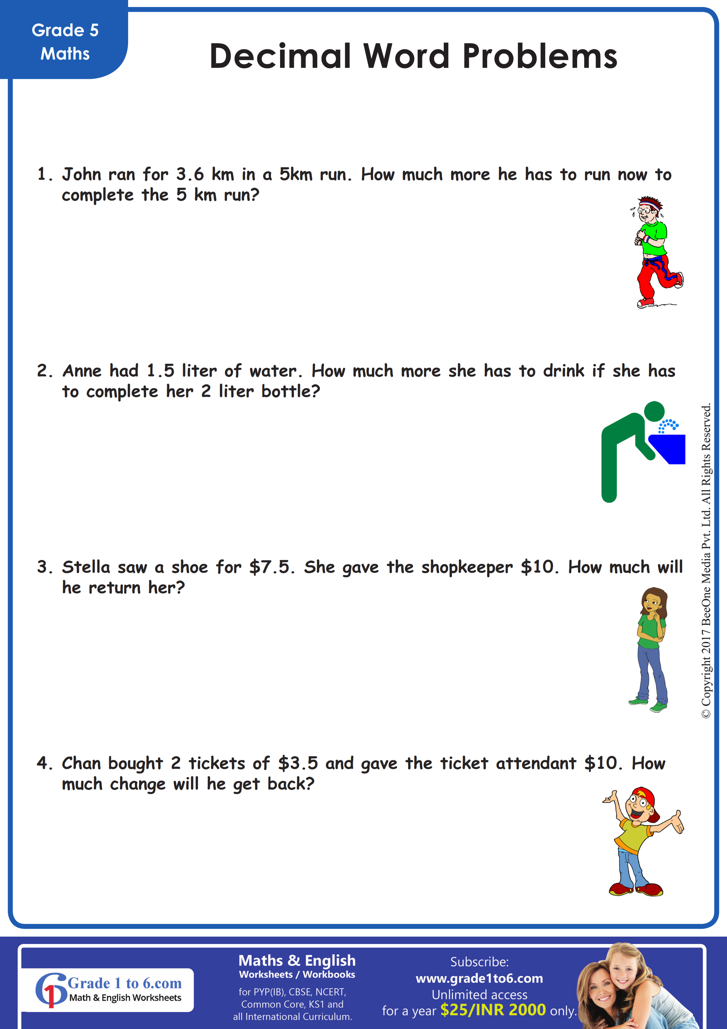Decimal Word Problem worksheet | Grade1to6.com - Worksheets Library