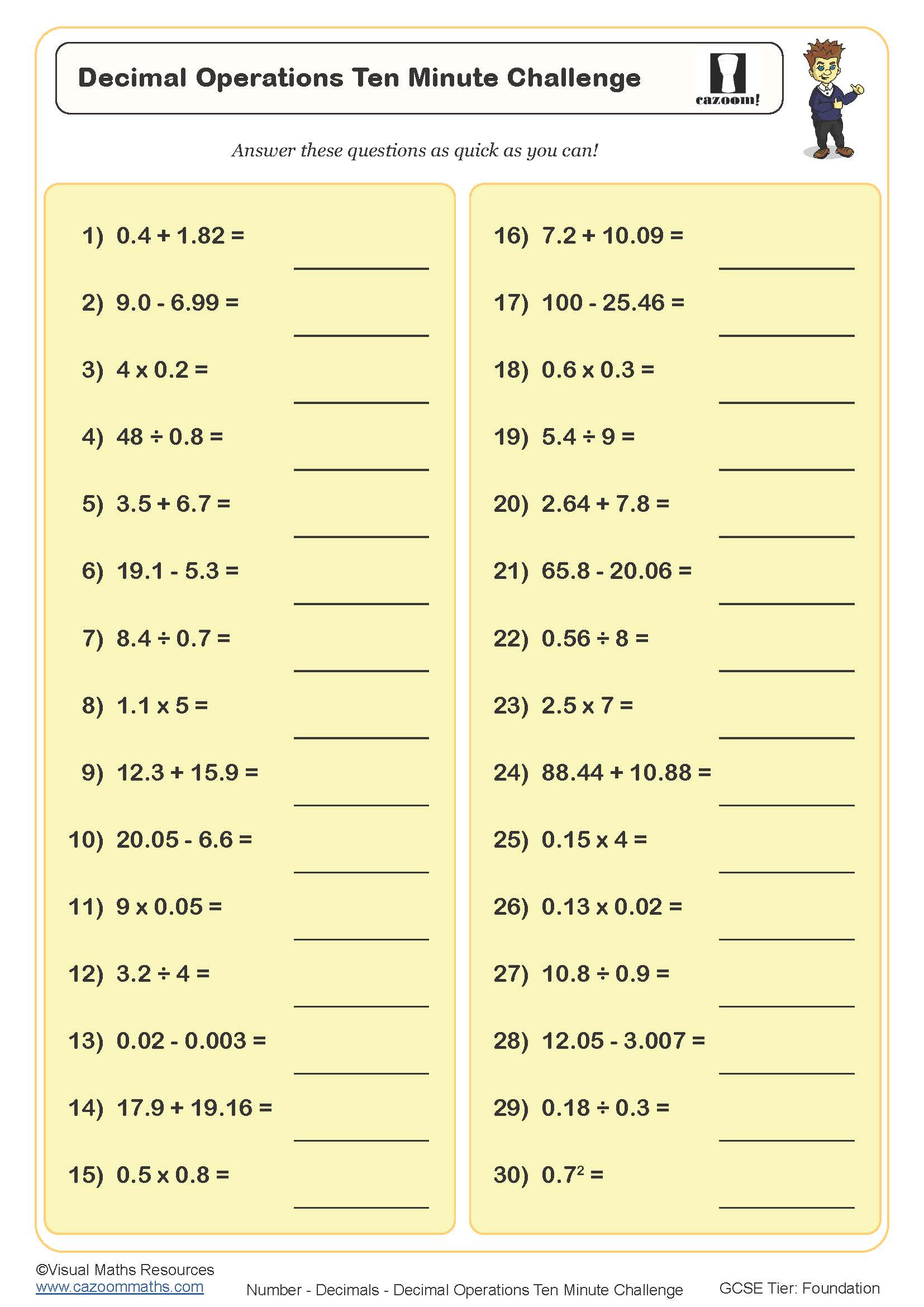 Comparing and Ordering Decimals Worksheets - Math Monks - Worksheets ...