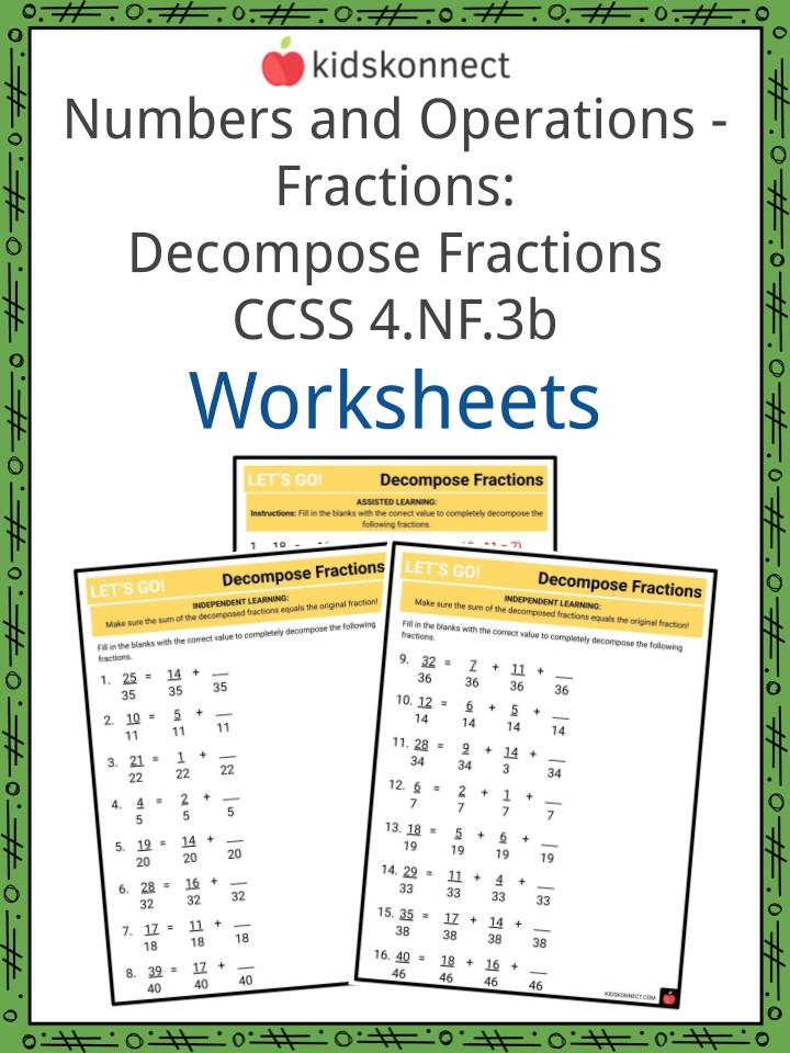 Numbers And Operations Fractions Decompose Fractions Ccss 4 Nf 3b Worksheets Library