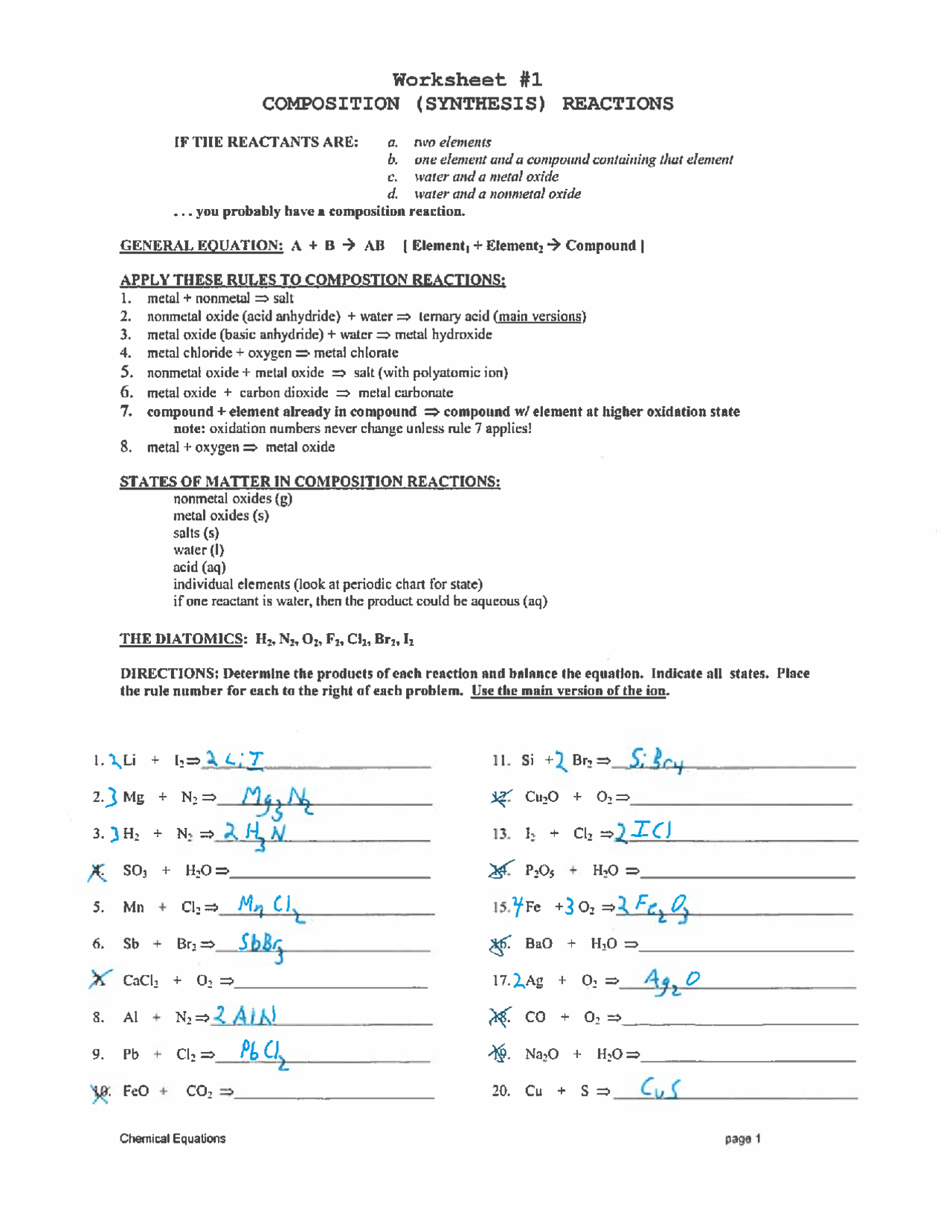 Worksheet 3 With Key On Decomposition Reactions Exercises