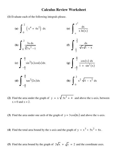Review - Definite Integrals (end of Chapter 5) - Worksheets Library