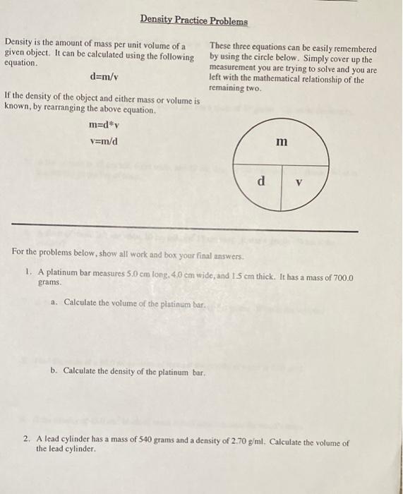 Solved Density Practice Problems Density is the amount of | Chegg.com - Worksheets Library