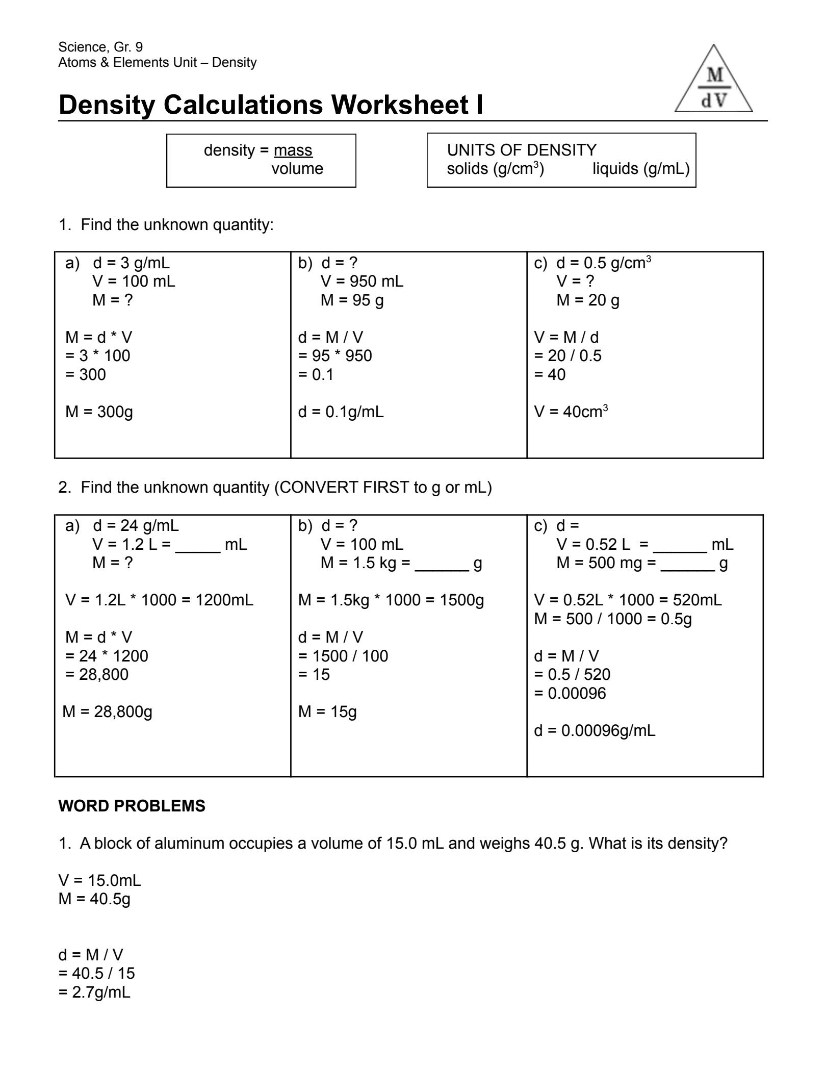 SOLUTION: Fdocuments in science 8 density calculations 8 density ...