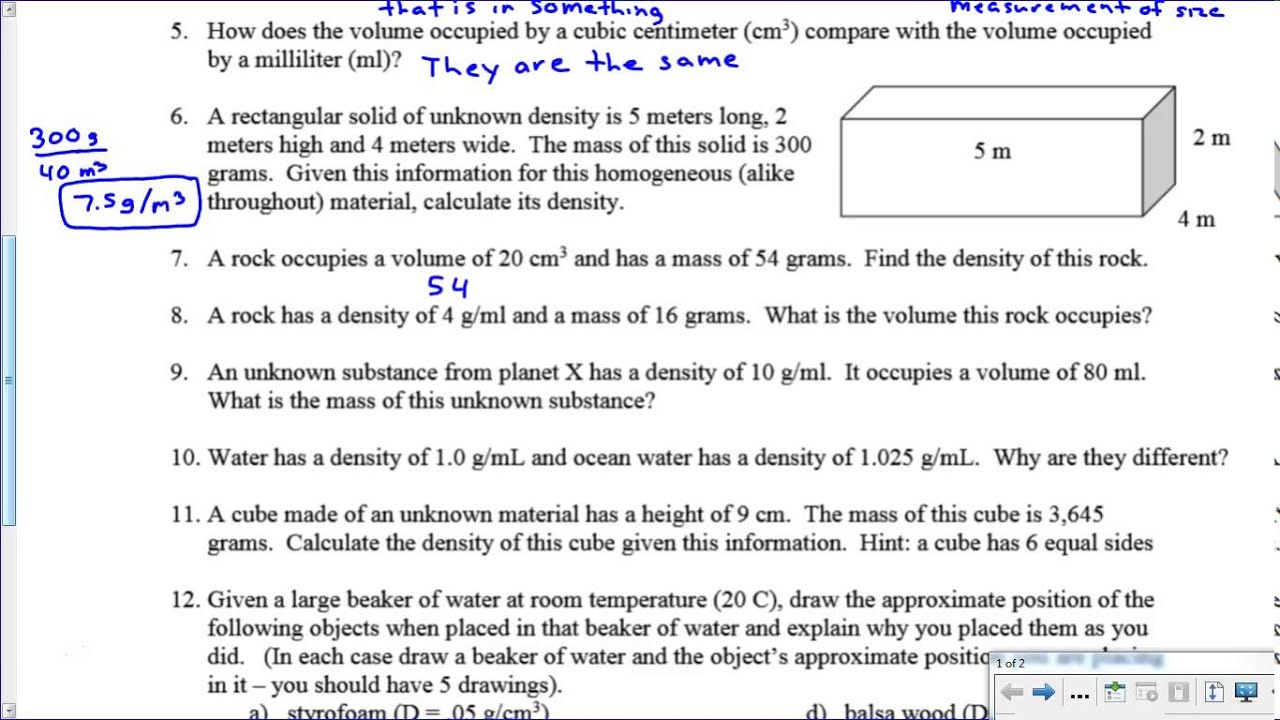 SOLUTION: Fdocuments in science 8 density calculations 8 density ...