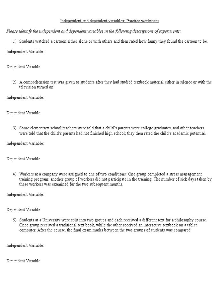 02 Assignment - Variable Worksheet | PDF | Experiment | Dependent ... - Worksheets Library