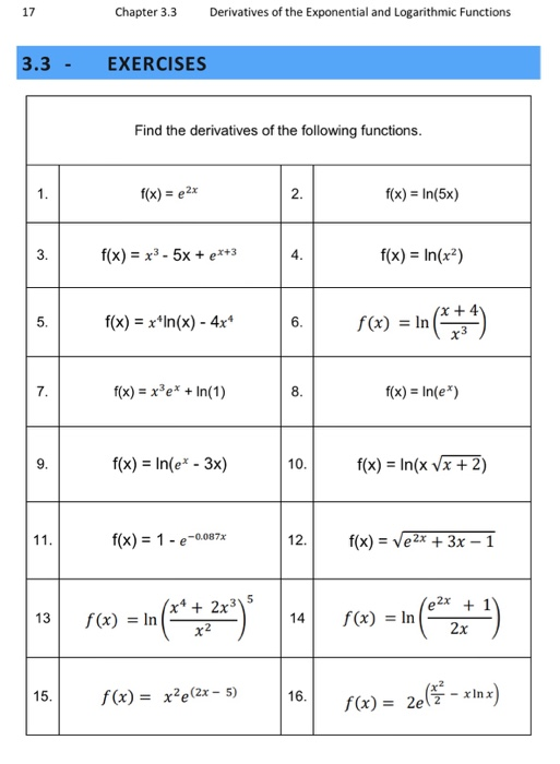Solved 17 Chapter 33 Derivatives Of The Exponential And Worksheets Library