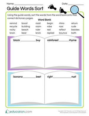 Guide Words Sort | Interactive Worksheet | Education.com - Worksheets ...