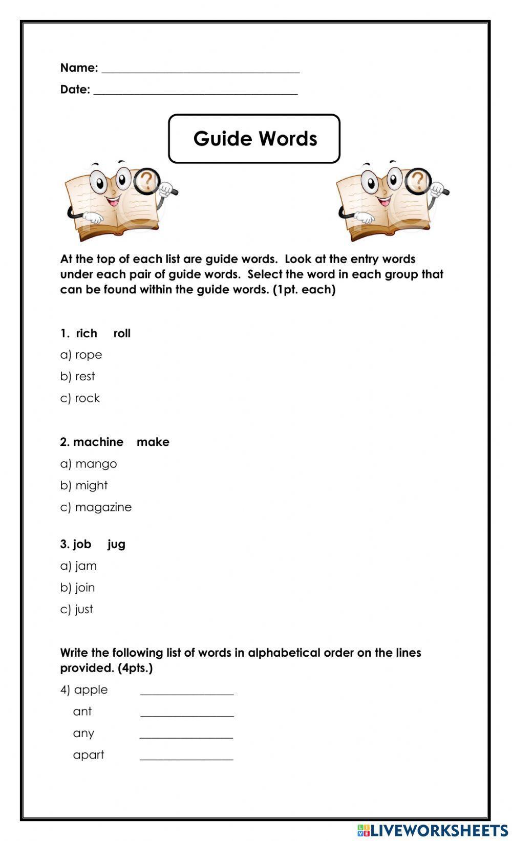 Dictionary Skills: Guide Words worksheet | Live Worksheets - Worksheets ...