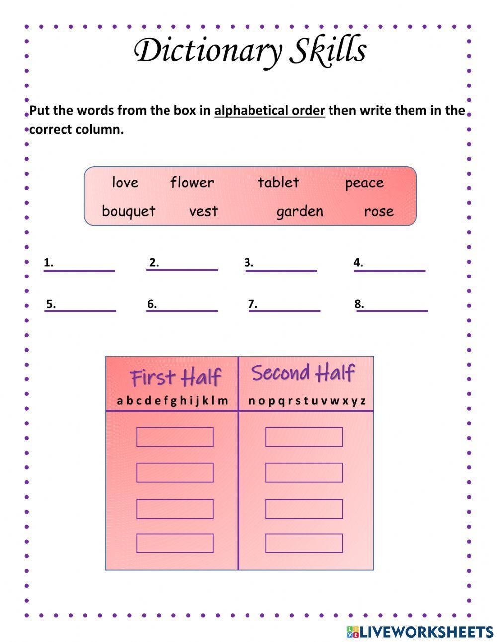 Dictionary Skills (Alphabetical Order) worksheet | Live Worksheets ...
