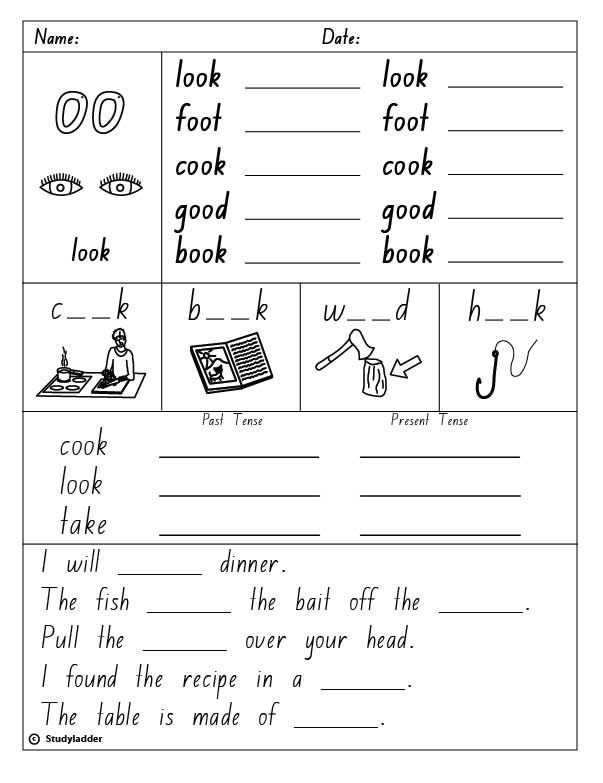 oo Words - Kindergarten Worksheet - Free Phonics Printable - Worksheets ...