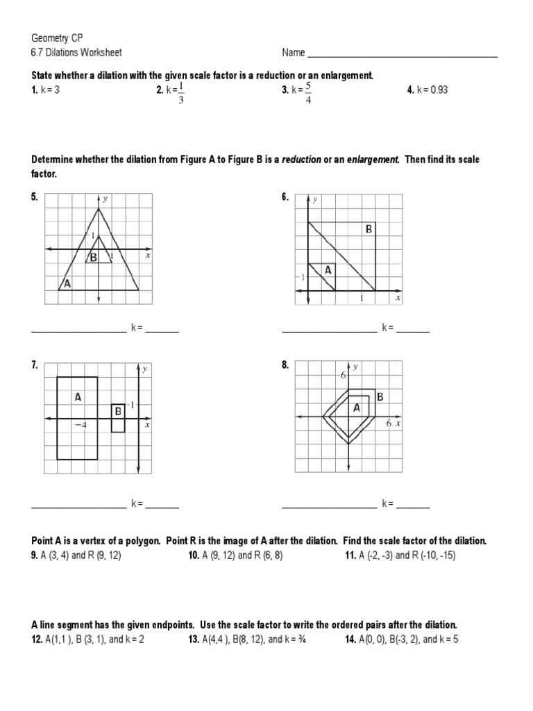 Geometry Cp 67 Dilations Worksheet Name Pdf Worksheets Library