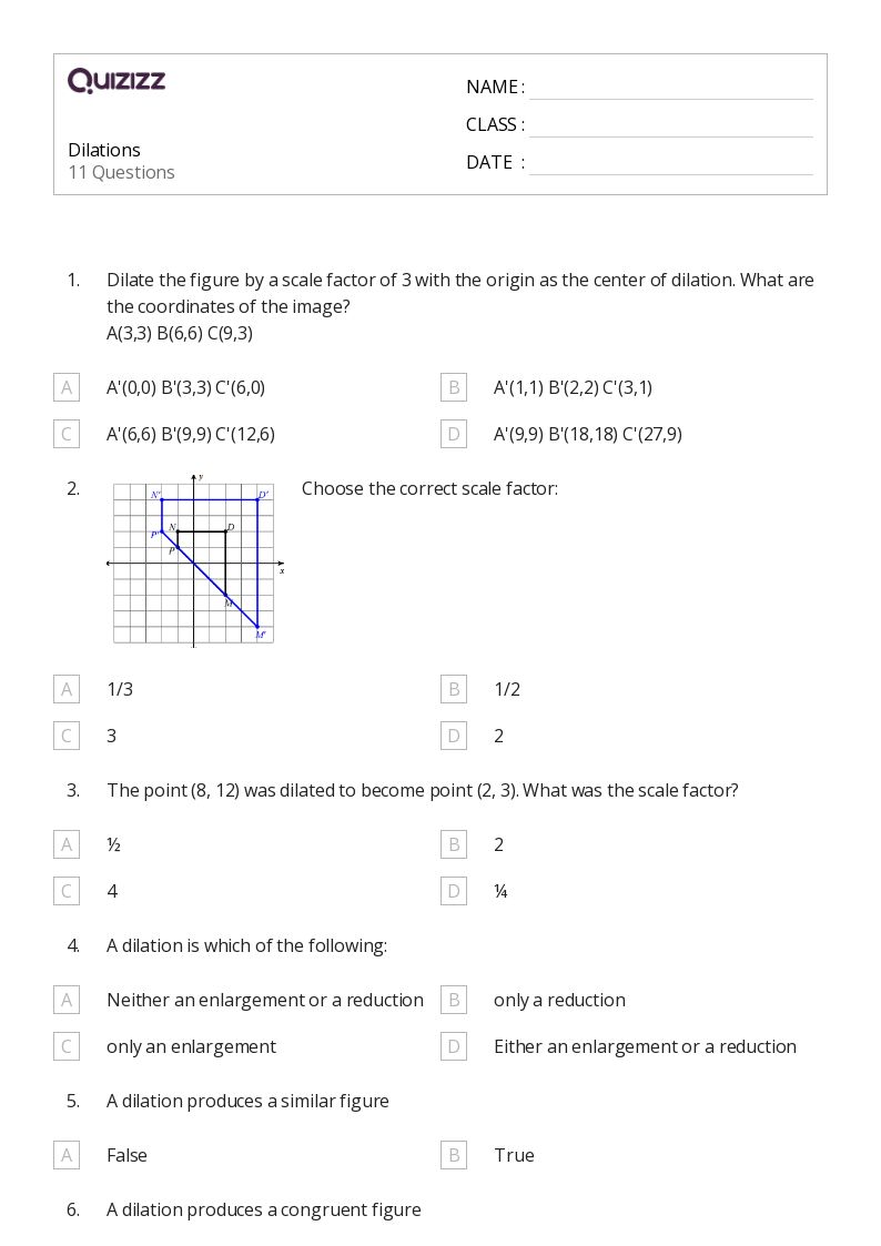 Dilations On The Coordinate Plane Worksheet