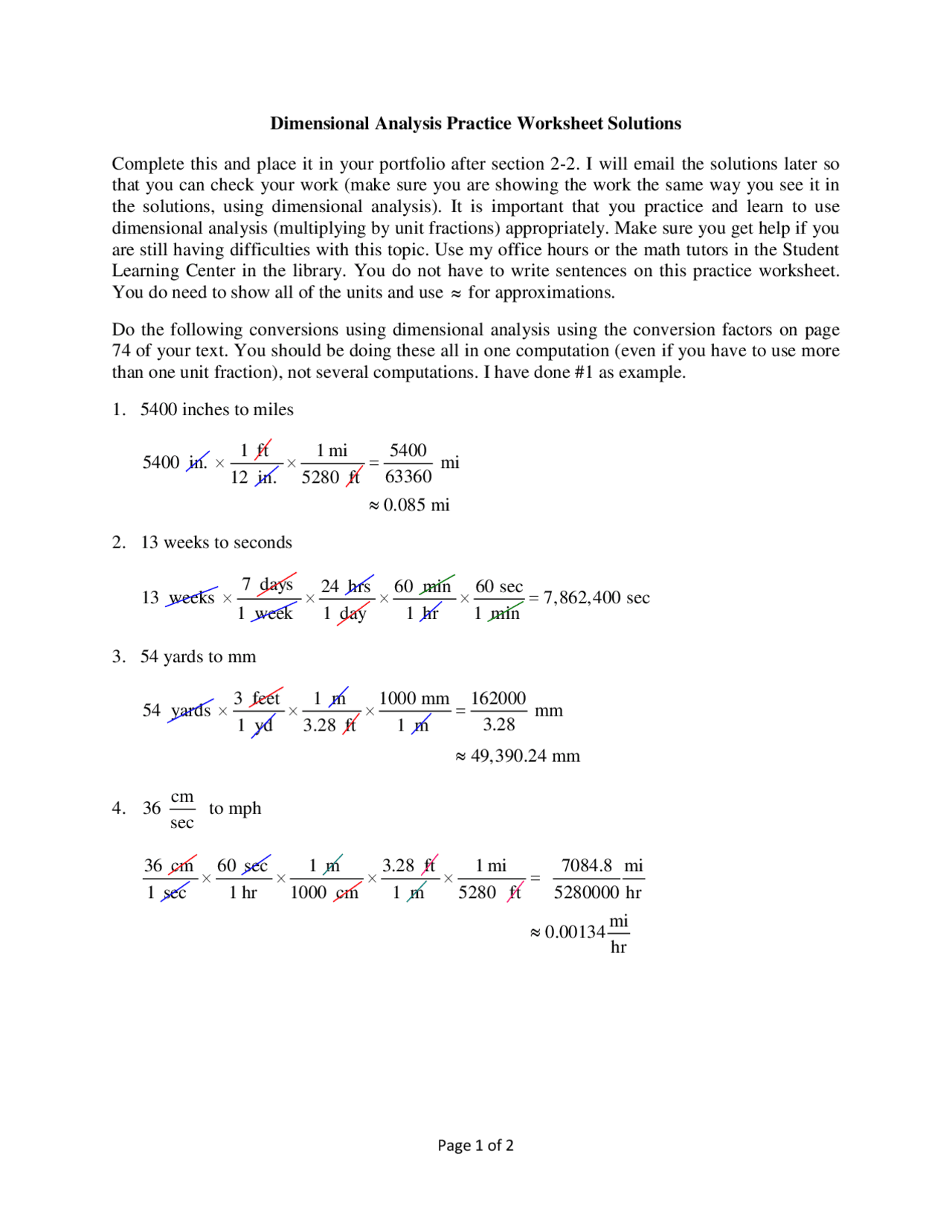 Dimensional Analysis Practice Worksheet Answers Exercises