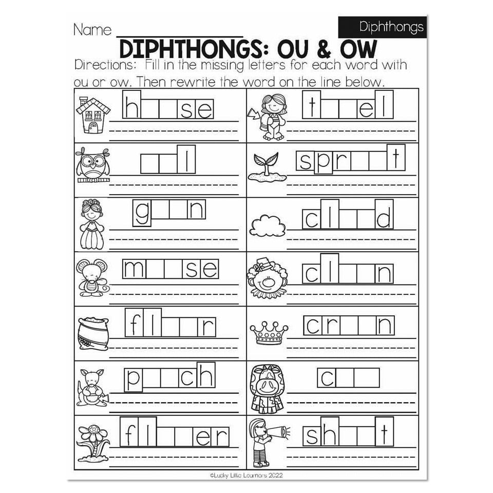 Summer - Early Finishers 1st Grade - ELA - Diphthongs - Diphthongs ...