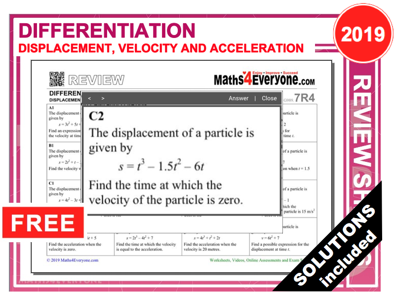 Gcse Revision Differentiation Displacement Velocity And Worksheets Library