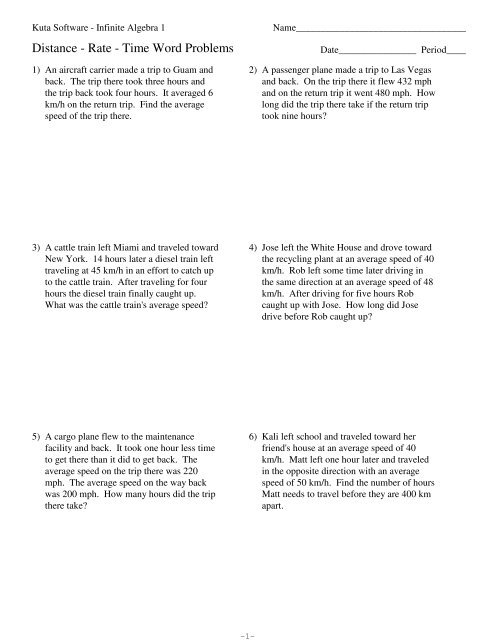 48 Rate Time Distance Problems Objective To Solve Some Word