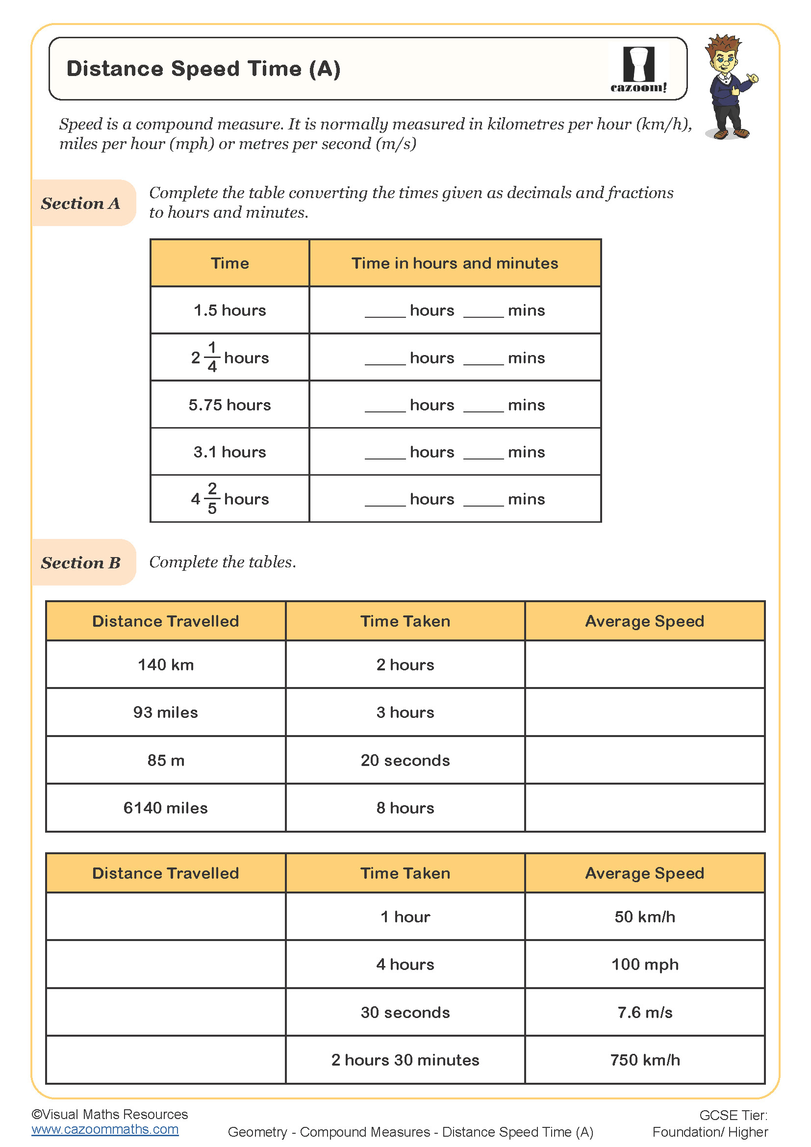 Distance Speed Time A Worksheet Cazoom Maths Worksheets Distance Speed Time A Worksheet Cazoom Maths Worksheets
